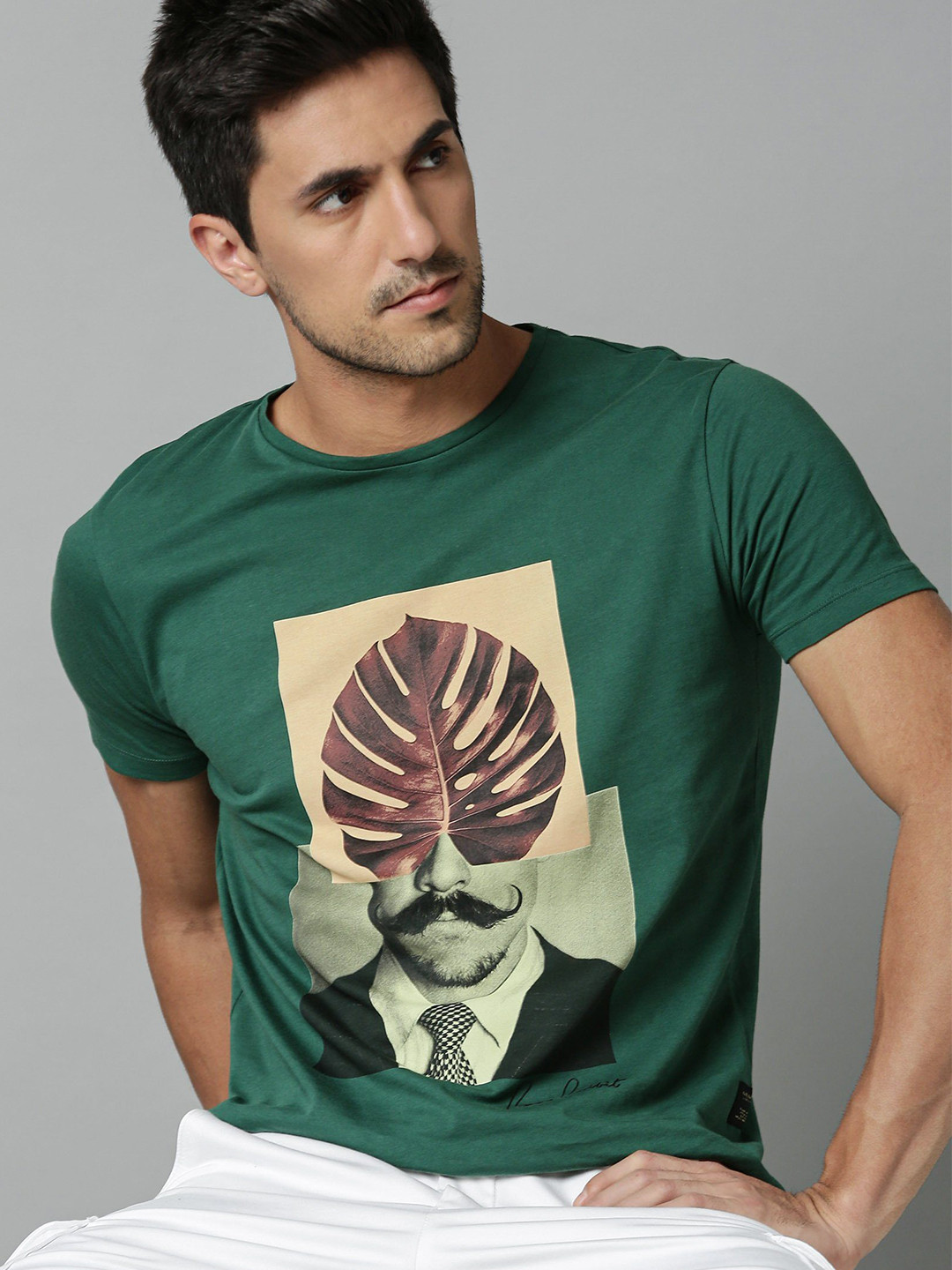 Buy RARE RABBIT Men Green Printed Round Neck T Shirt - Tshirts for Men ...