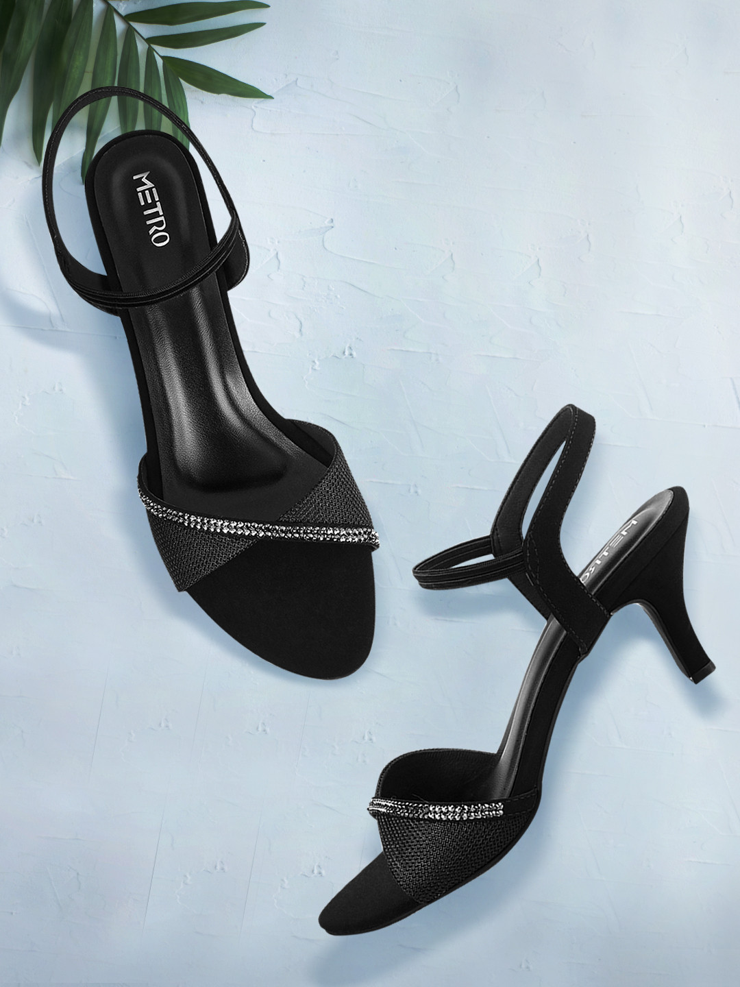 Buy Metro Women Black Solid Sandals - Heels for Women 13757178 | Myntra