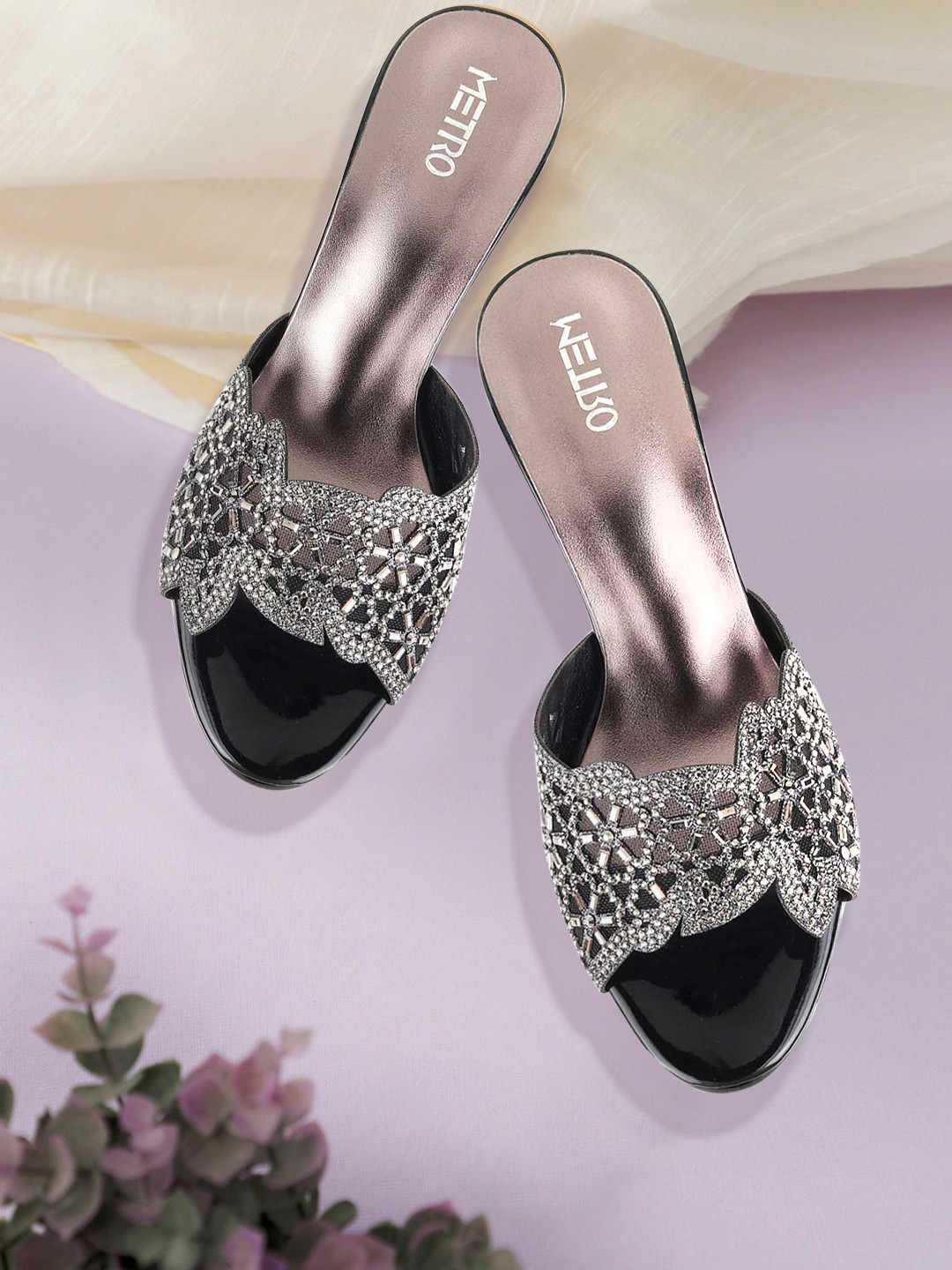 Buy Metro Women Black Embellished Sandals - Heels for Women 13757270 ...