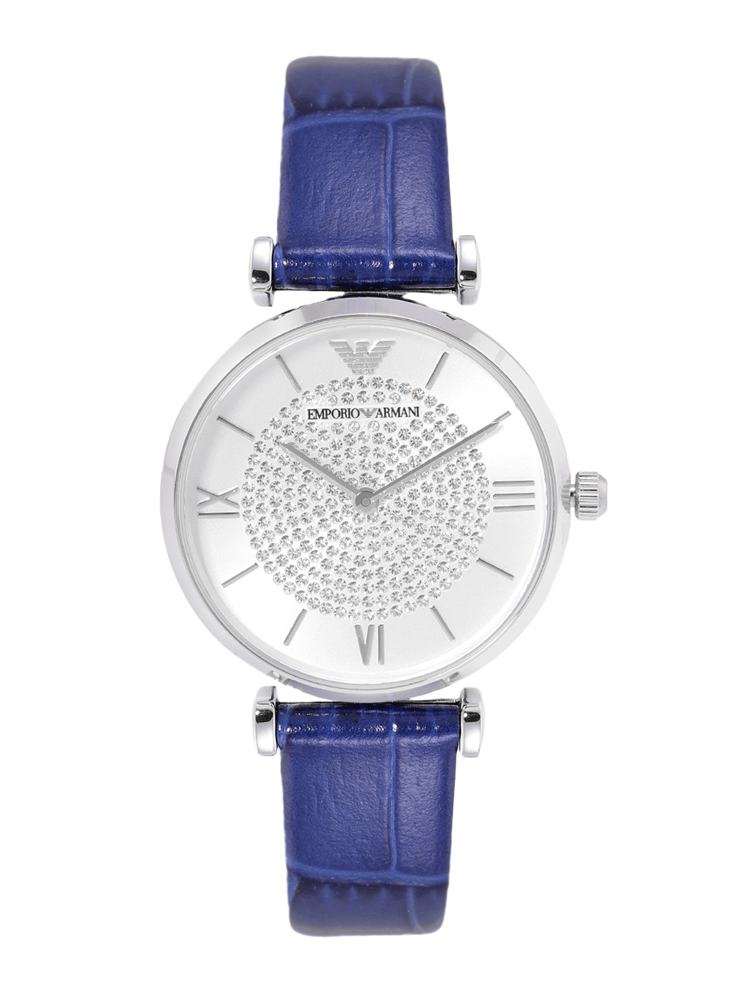 Buy Emporio Armani Women Silver Toned Embellished Gianni T Bar Analogue ...