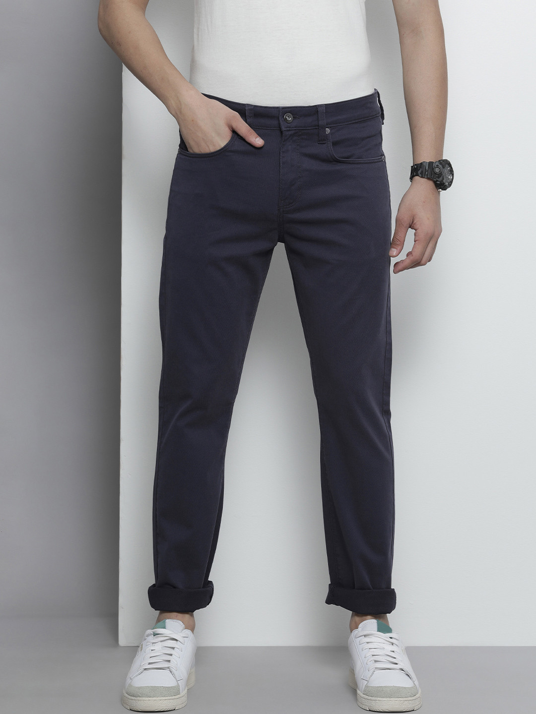Buy Nautica Men Navy Blue Slim Fit Trousers - Trousers for Men 13768700 ...
