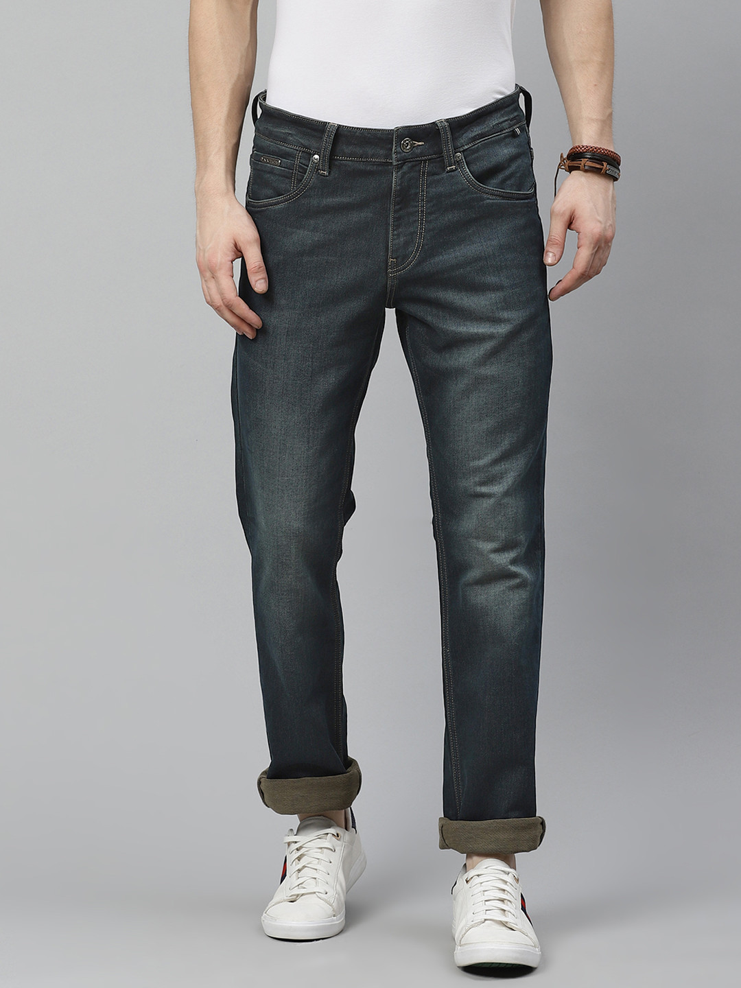Buy Nautica Men Navy Blue Regular Fit Heavy Fade Stretchable Jeans ...