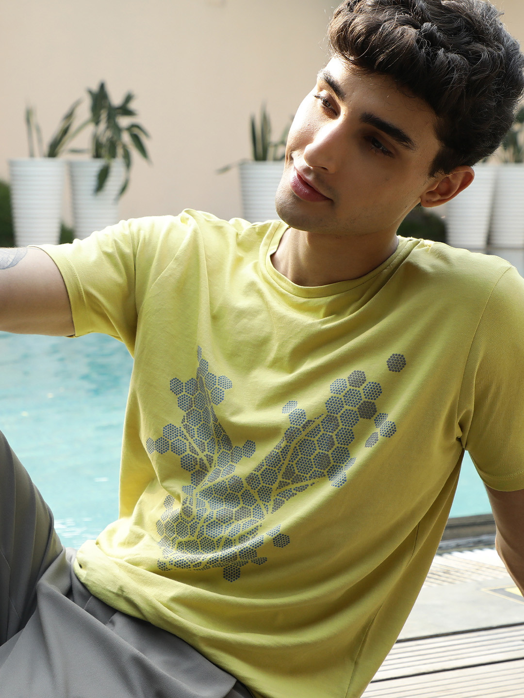 Buy RARE RABBIT Men Yellow Printed Round Neck T Shirt - Tshirts for Men ...