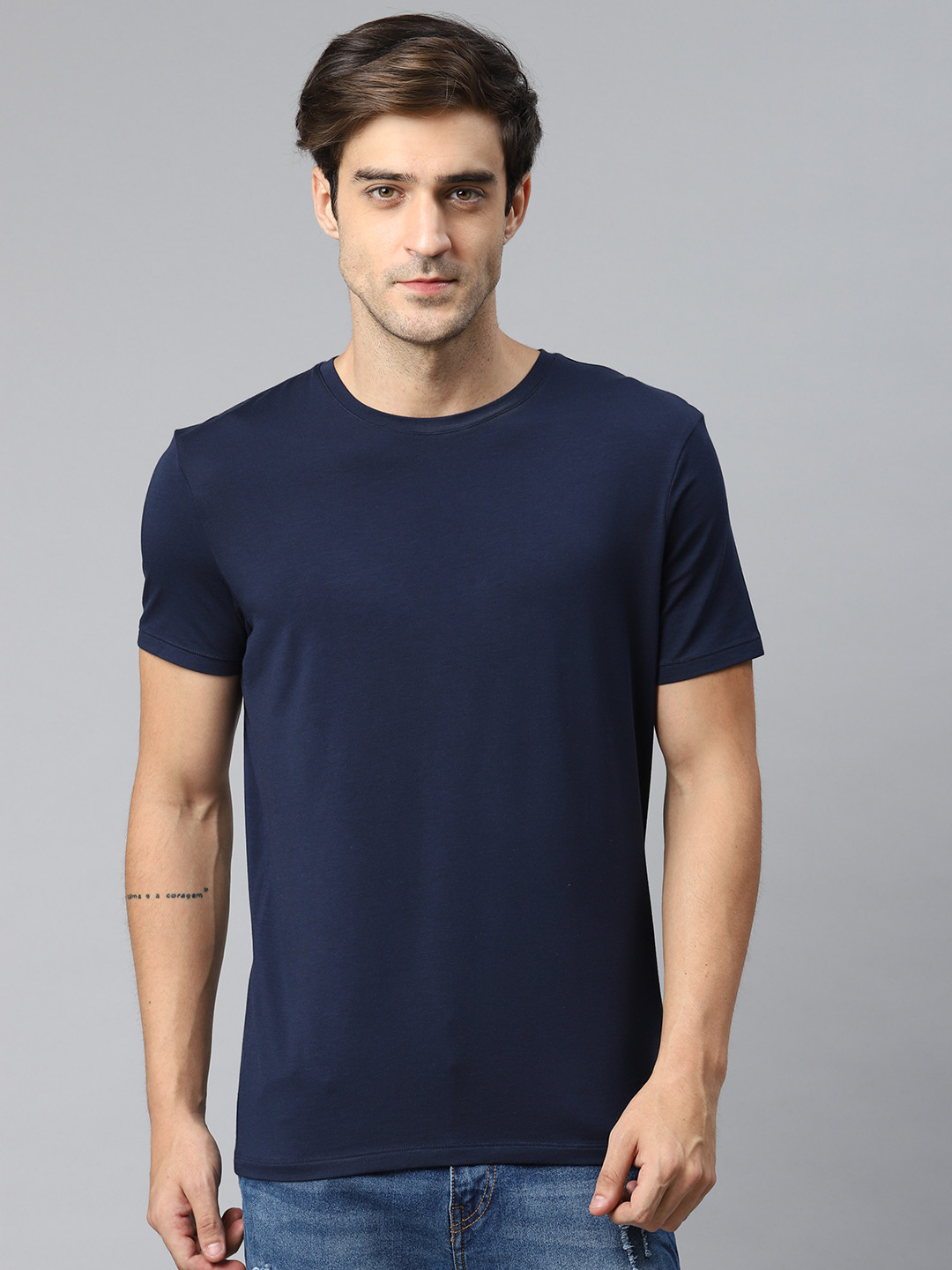 Buy Marks & Spencer Men Navy Blue Solid Round Neck T Shirt - Tshirts ...