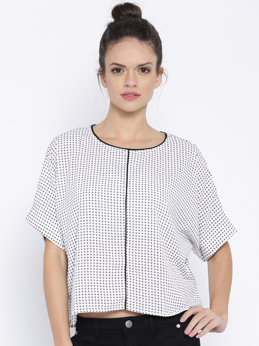 Buy Tokyo Talkies White Printed Polyester Boxy Top - Tops for Women ...