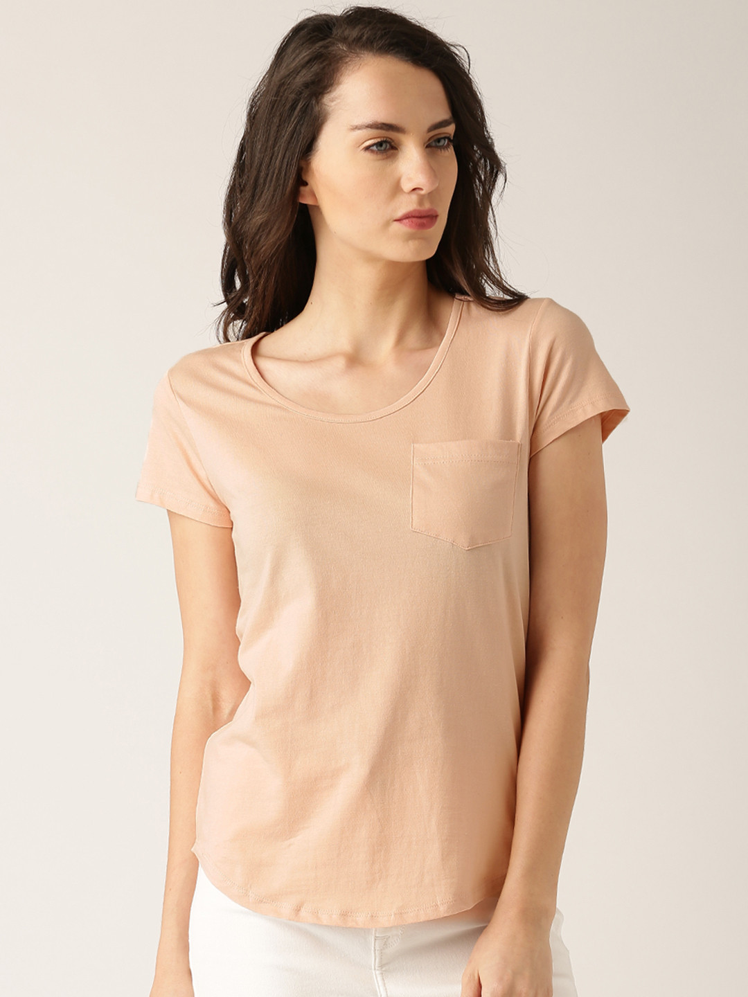 Buy DressBerry Women Peach Coloured Round Neck T Shirt - Tshirts for ...