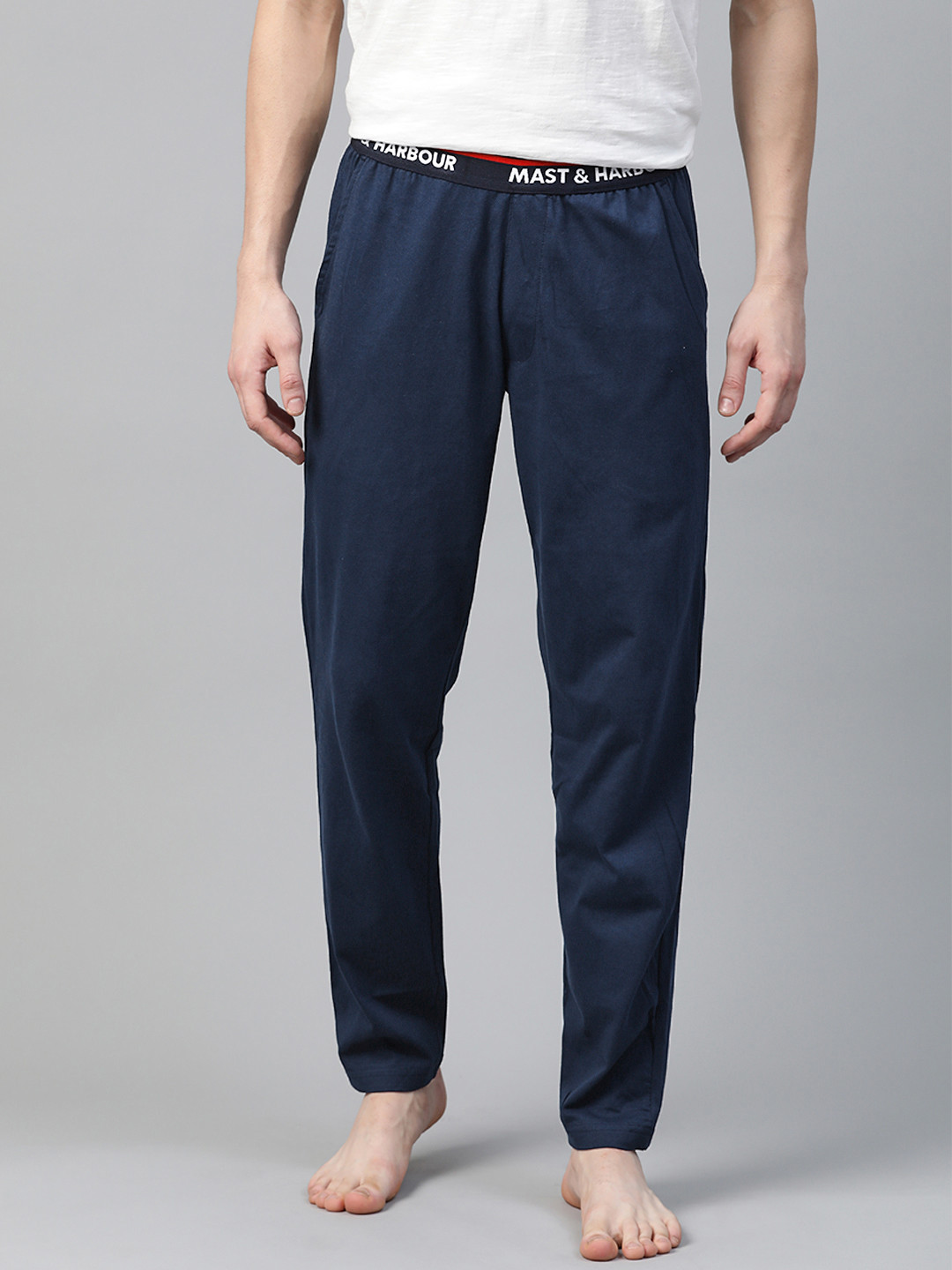 Buy Mast & Harbour Men Navy Pure Cotton Solid Lounge Pants - Lounge ...