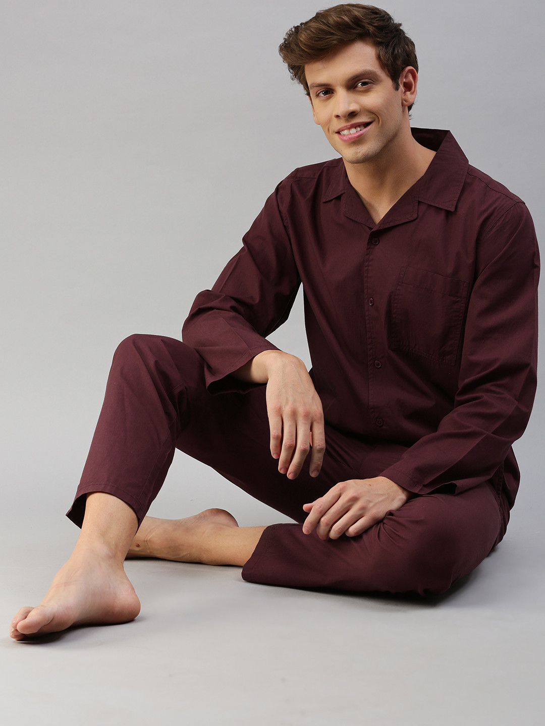 Buy Mast & Harbour Men Maroon Solid Night Suit - Night Suits for Men ...