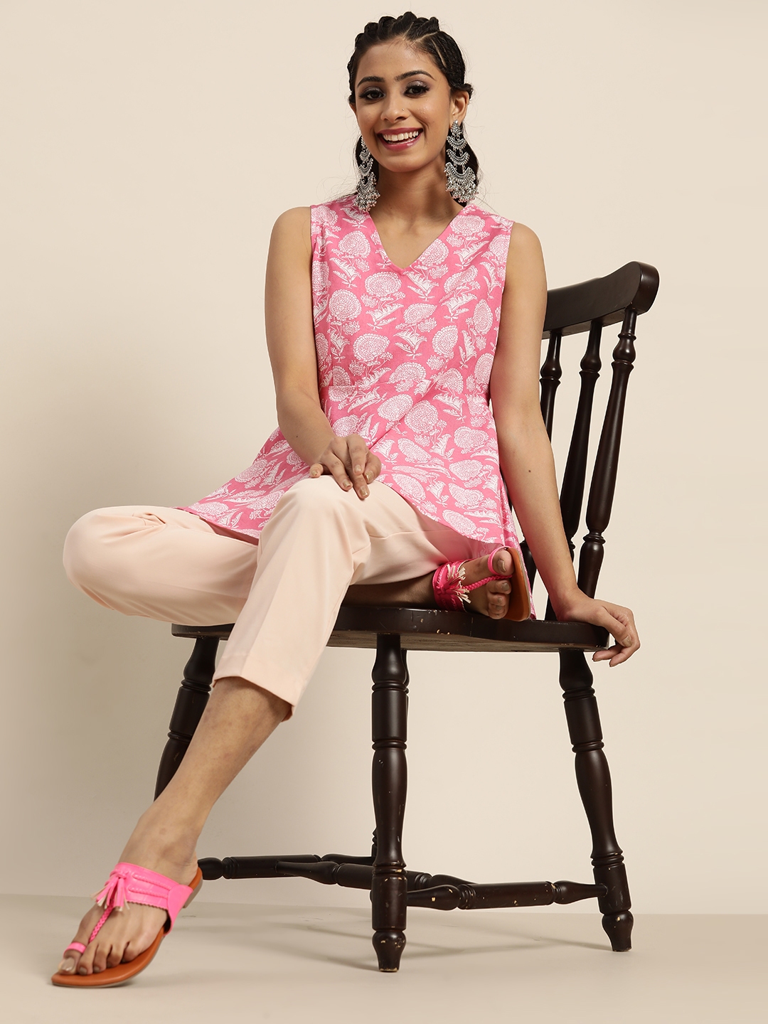 Buy Shae By Sassafras Women Pink And White Printed A Line Top Tops For
