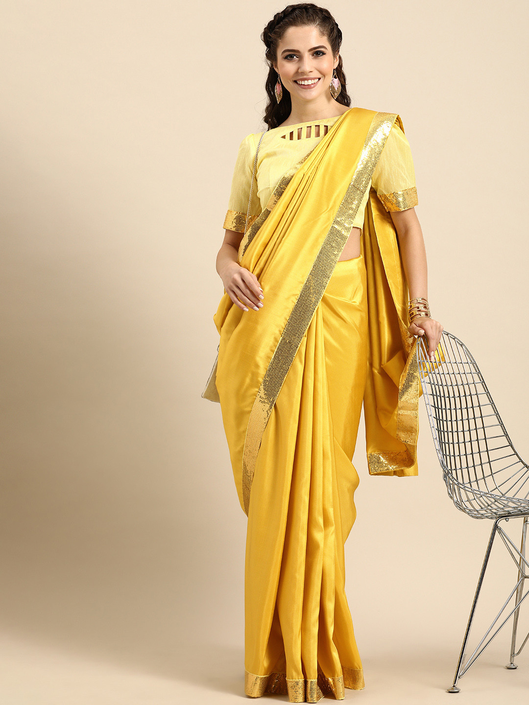 Buy Sangria Yellow Solid Silk Blend Saree - Sarees for Women 13833428 ...