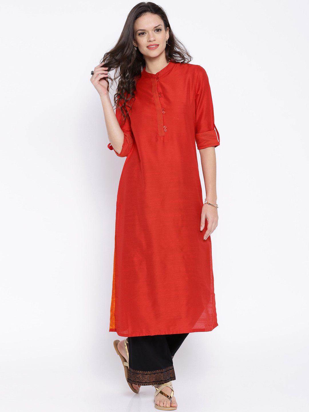 Buy Anouk Red Long Slub Kurta - Kurtas for Women 1383494 | Myntra