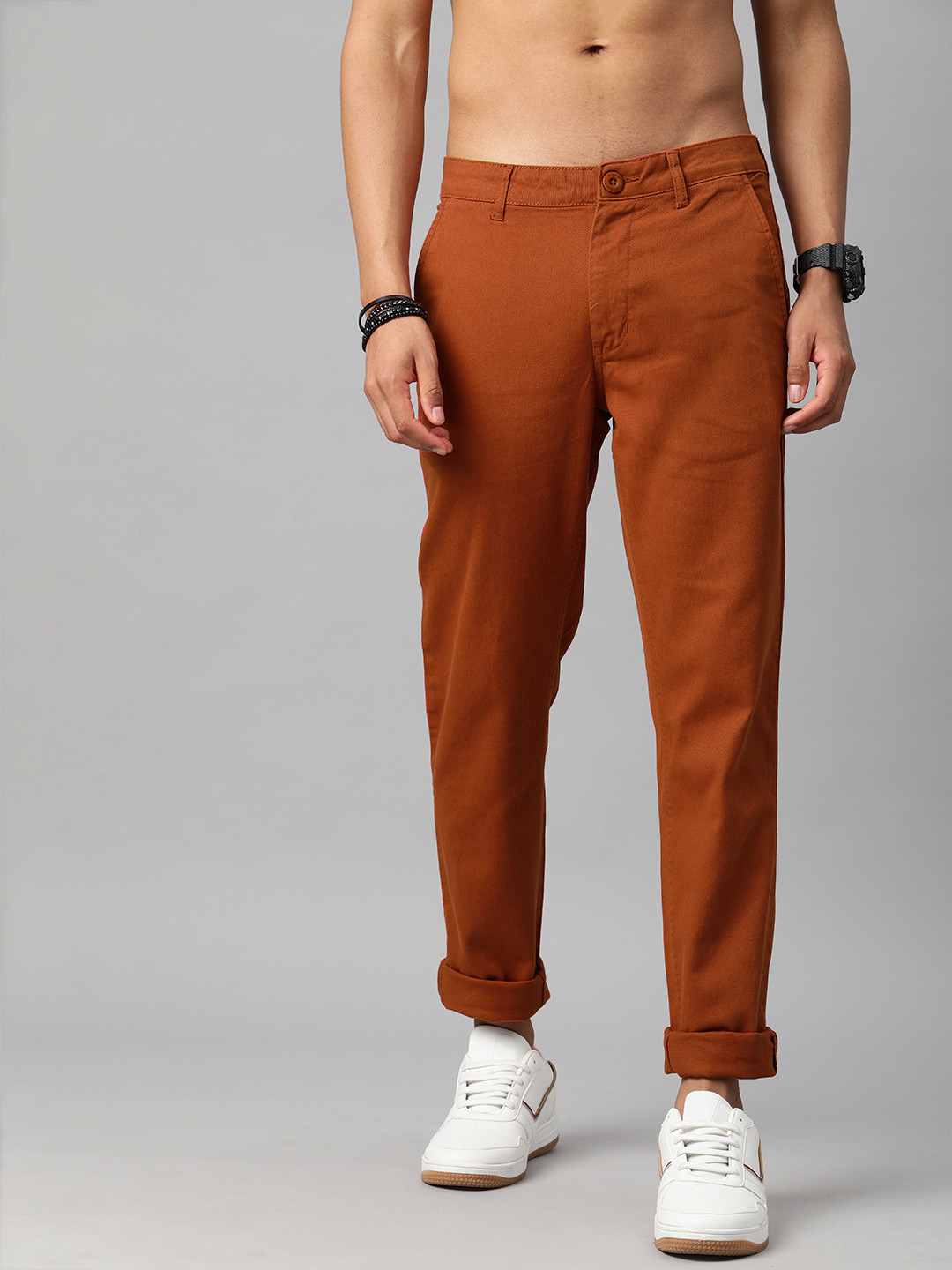 Buy Roadster Men Rust Brown Chinos Trousers - Trousers for Men 13859518 ...