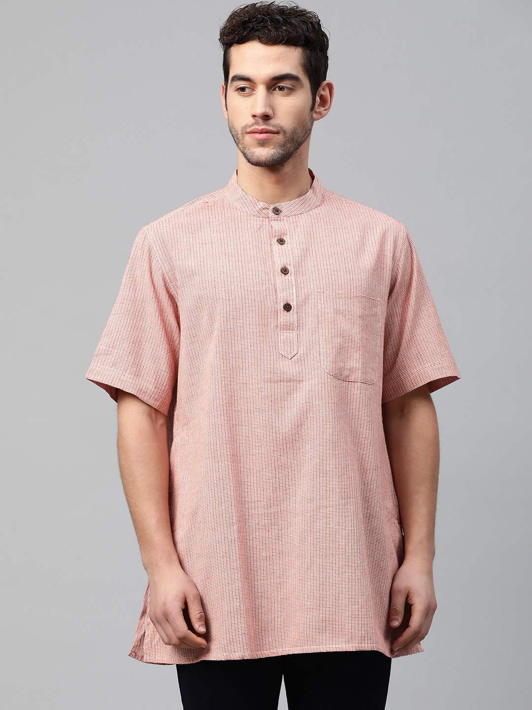 Buy Fabindia Men Peach Coloured Pure Cotton Striped Kurta - Kurtas for ...