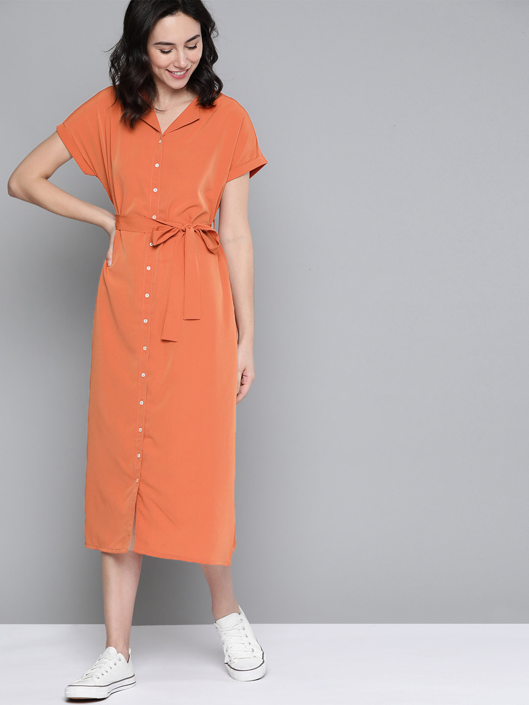 Buy M&H Our Water SustainableWomen Rust Orange Solid Shirt Dress ...