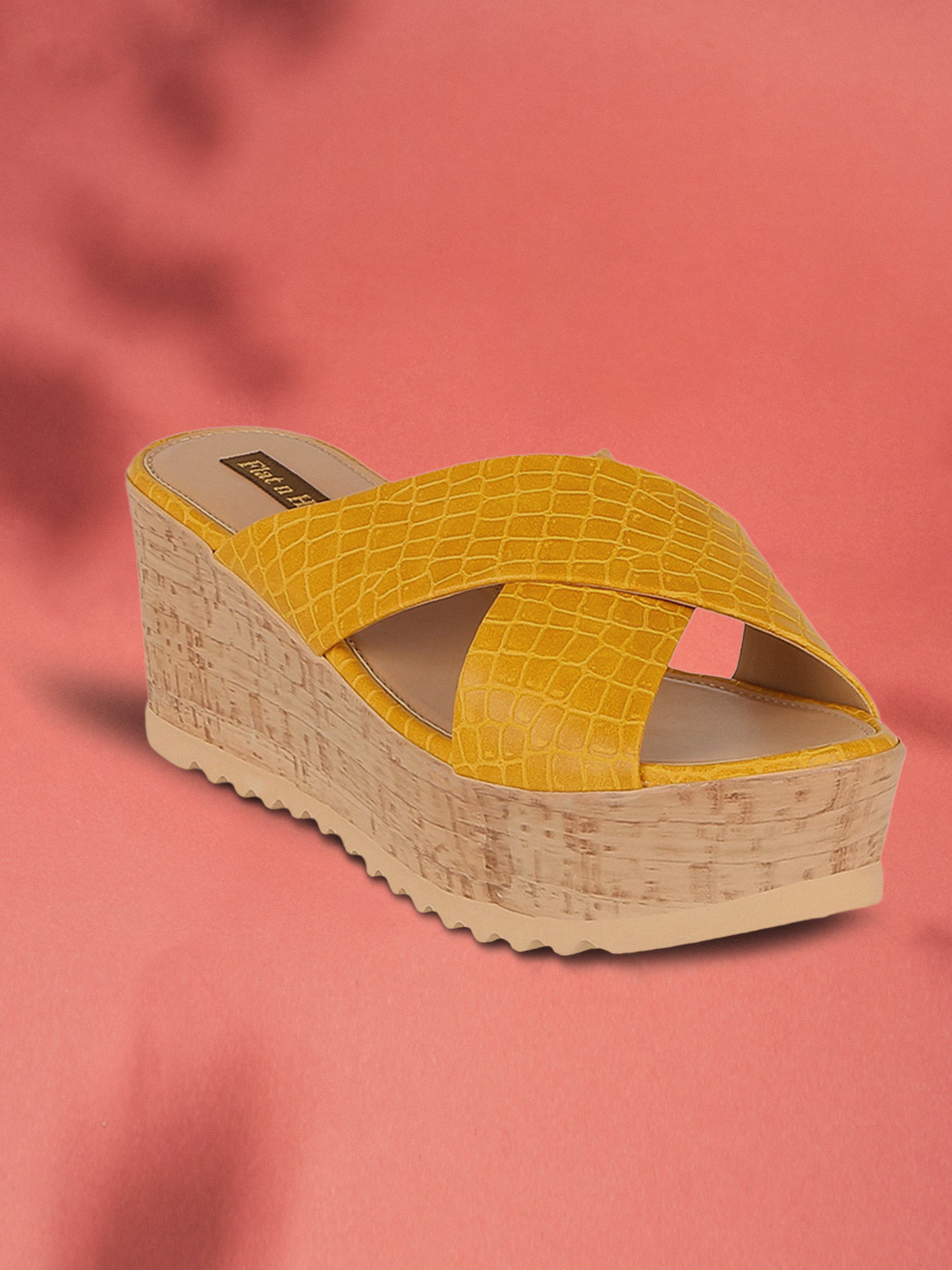 Buy Flat N Heels Women Yellow Textured Sandals - Heels for Women ...
