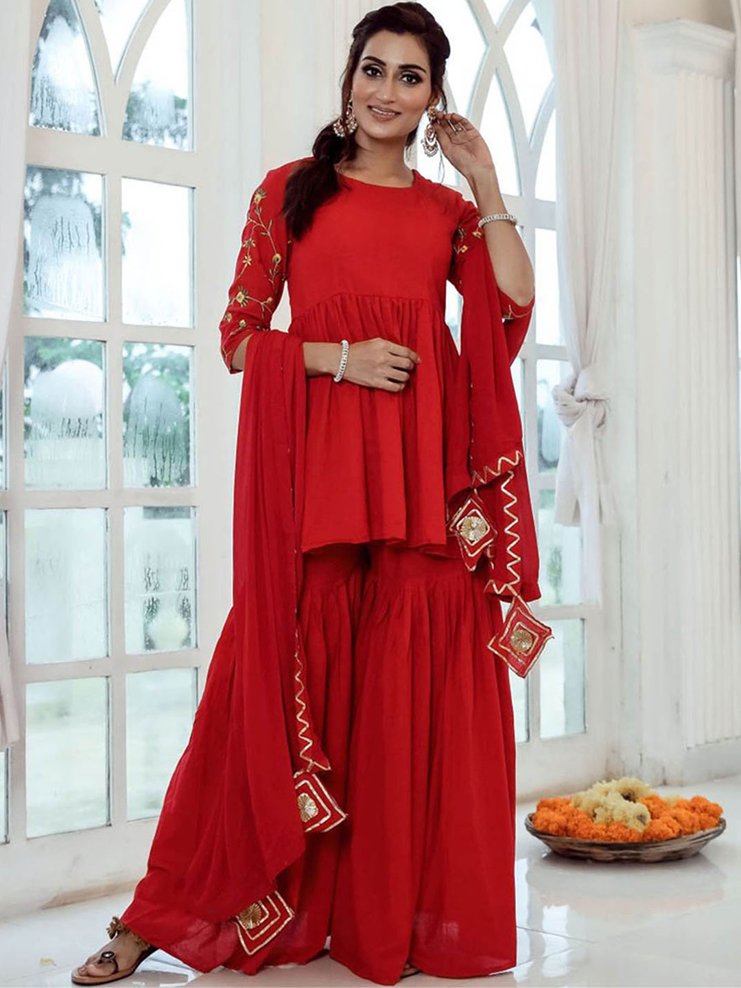 Buy Lavanya The Label Women Red Solid Kurta With Sharara & Dupatta ... Buy Lavanya The Label Women Red Solid Kurta With Sharara & Dupatta ...