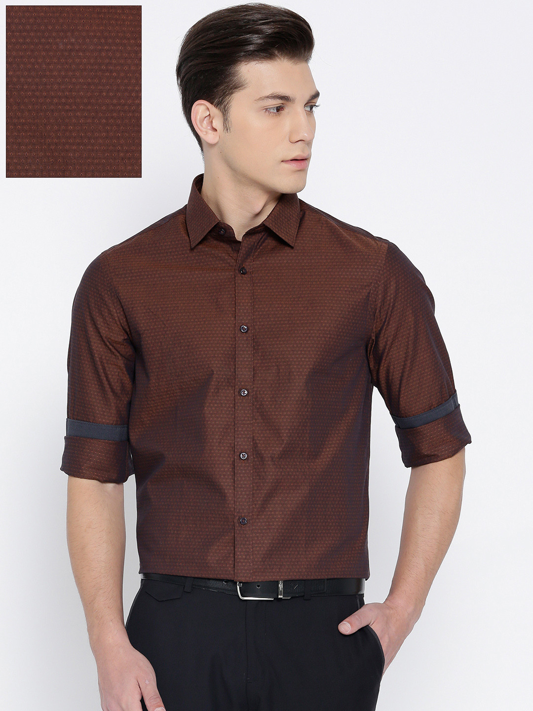 Buy Blackberrys Rust Brown Patterned Slim Formal Shirt - Shirts for Men ...