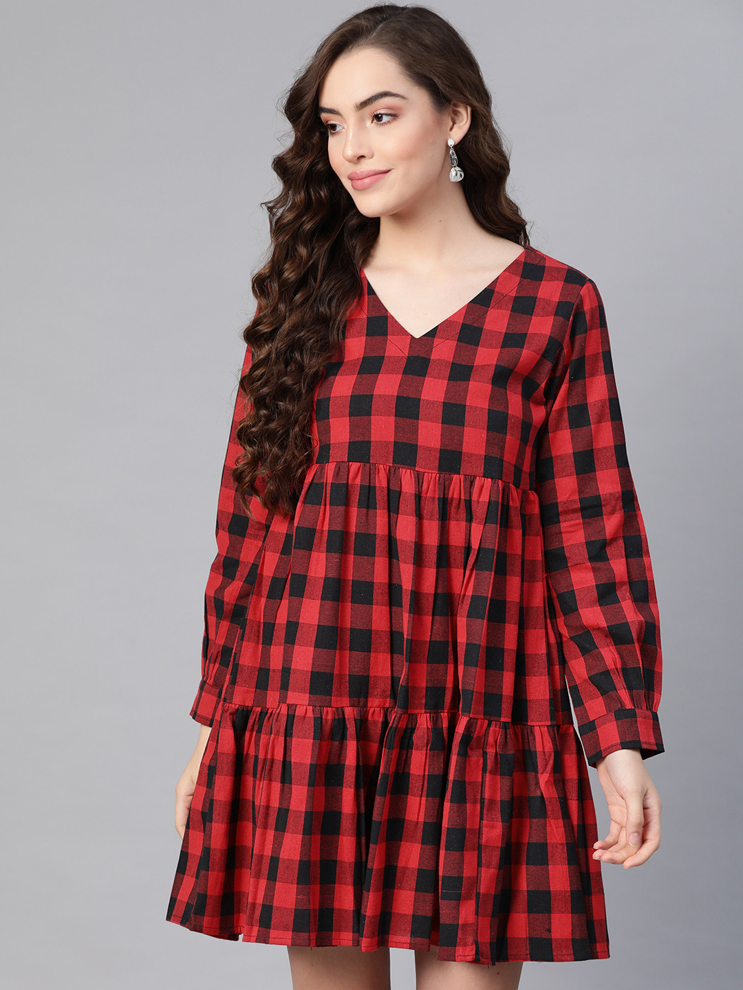 Buy MBE Red & Black Checked A Line Dress - Ethnic Dresses for Women ...