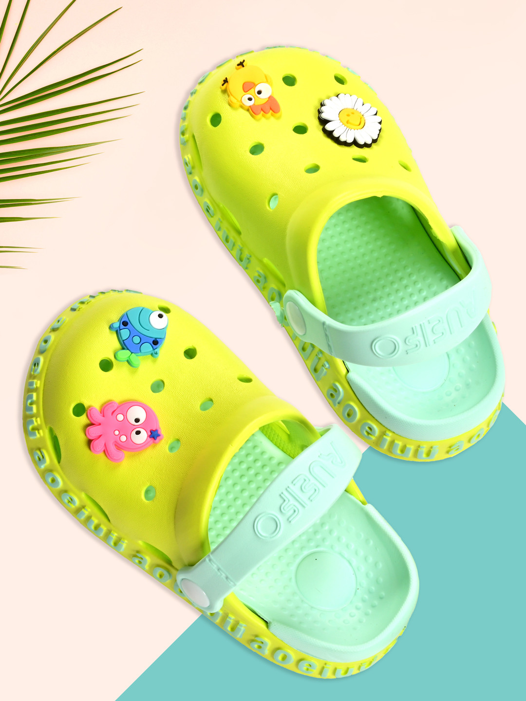 Buy Yellow Bee Girls Lime Green Applique Clogs - Flip Flops for Girls ...