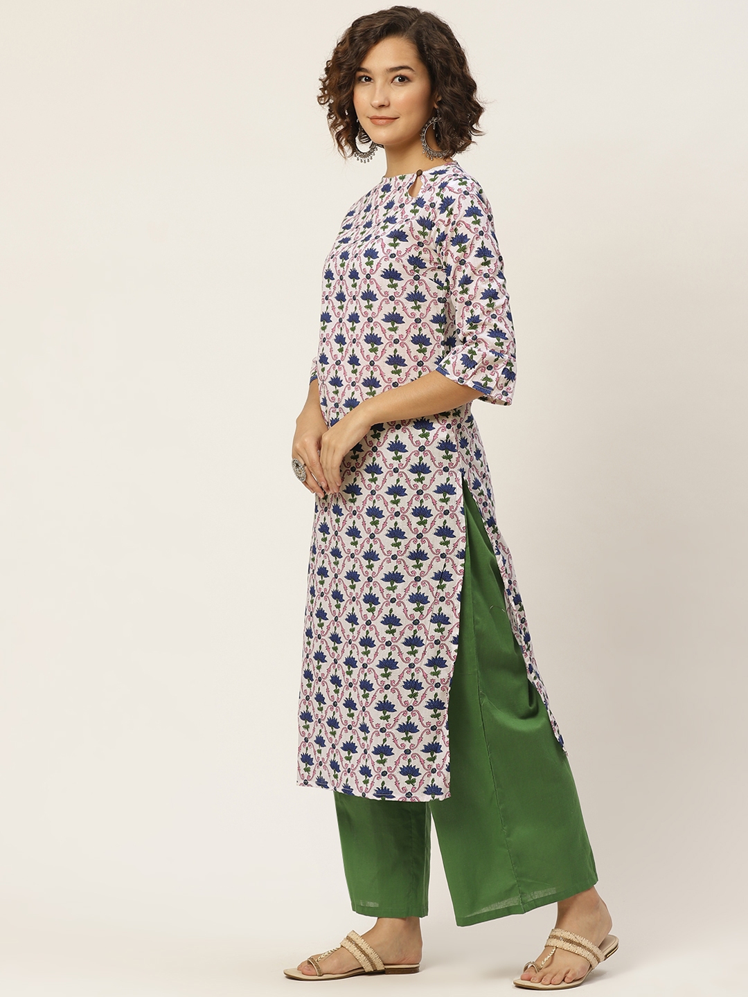 Buy Anouk Women Cream Coloured And Green Ethnic Motifs Printed Straight