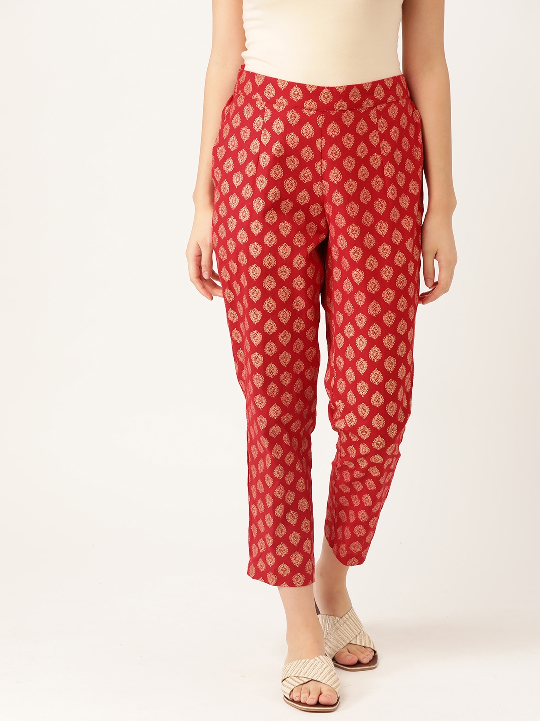 Buy Anouk Women Red And Golden Pure Cotton Ethnic Motifs Printed Regular