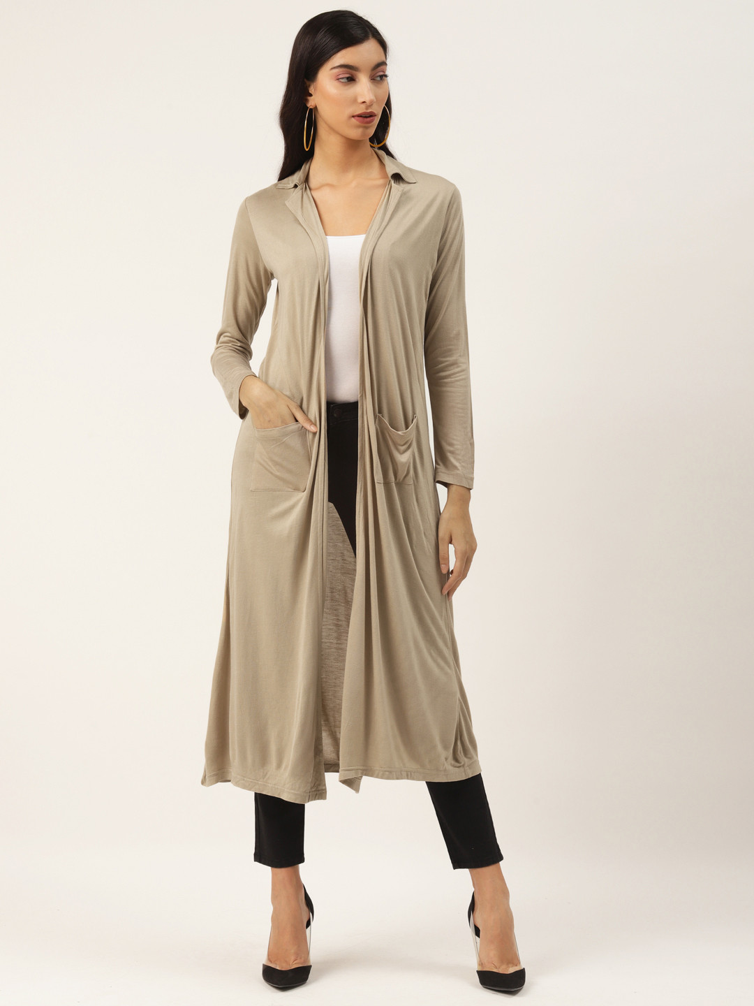 Buy Trend Arrest Women Beige Solid Open Front Longline Shrug - Shrug ...