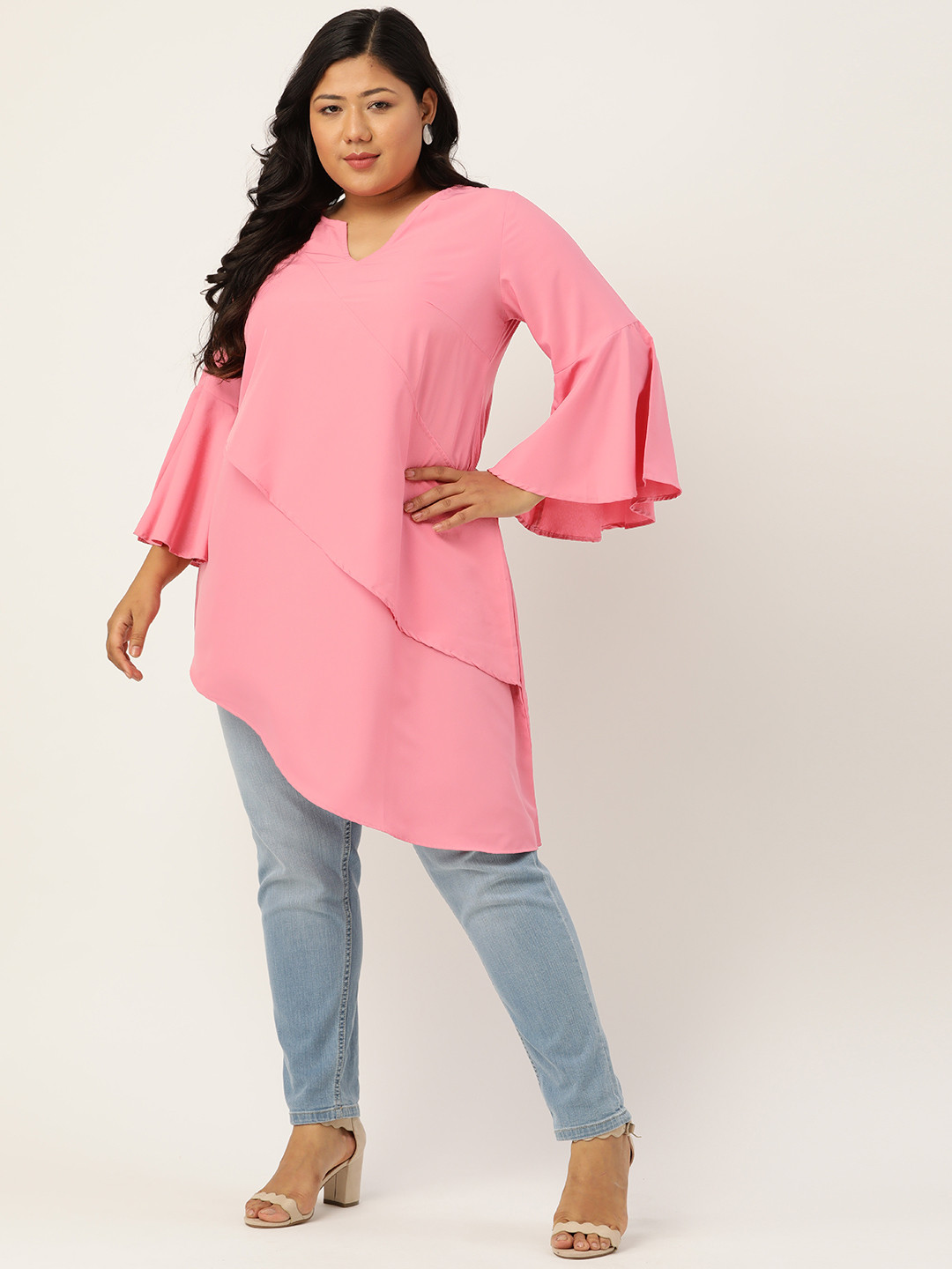 Buy Revolution Women Pink Solid Layered Crepe A Line Top - Tops for ...