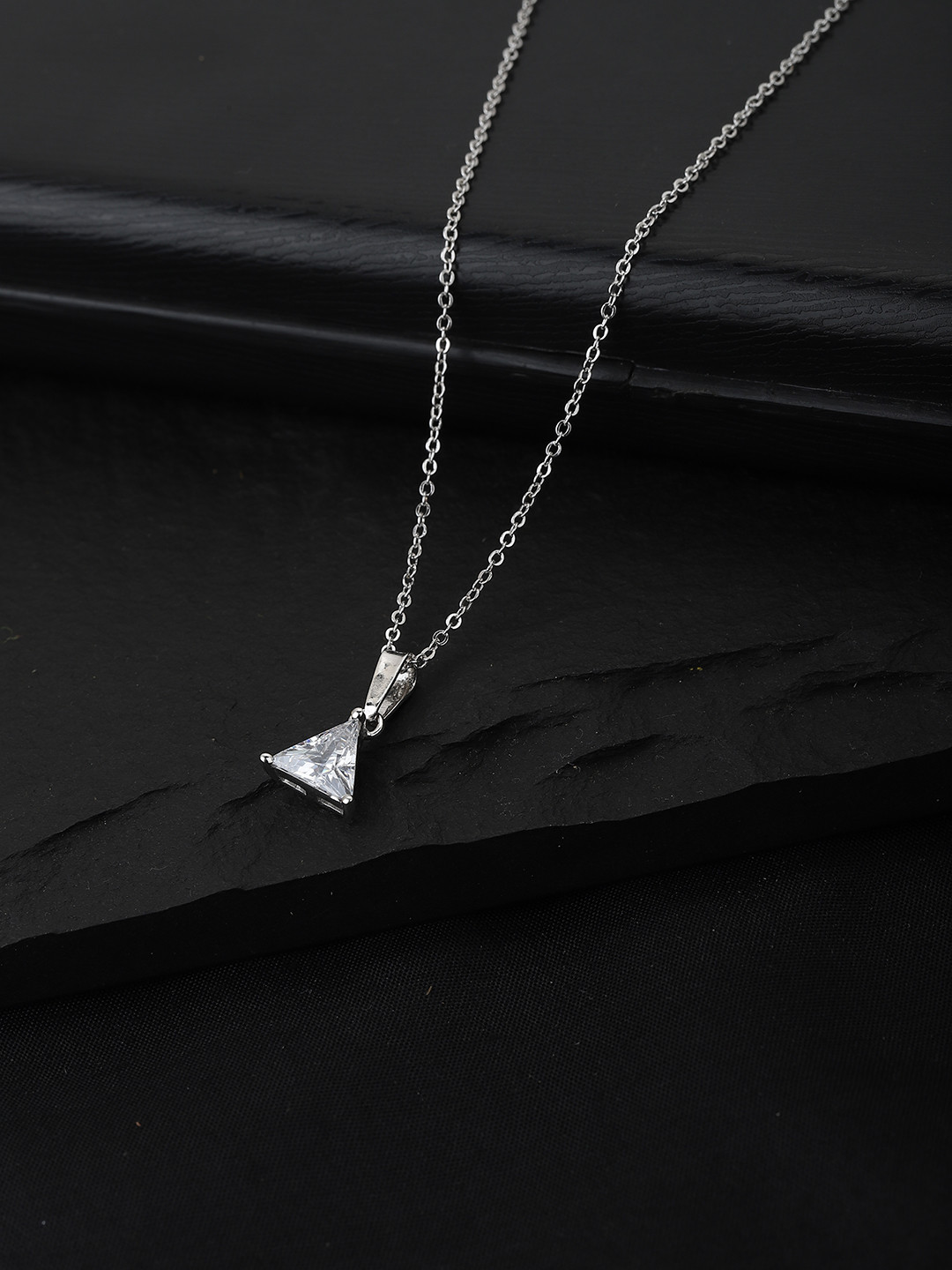Buy Carlton London Silver Toned Rhodium Plated Stone Studded Pyramid ...