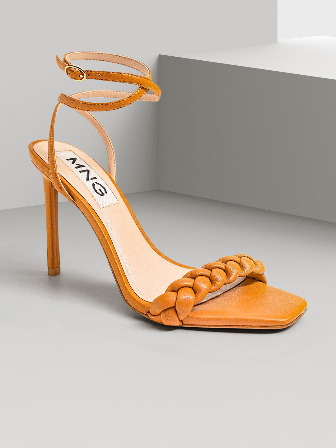 Buy MANGO Women Tan Brown Braided Stiletto Heels - Heels for Women ...