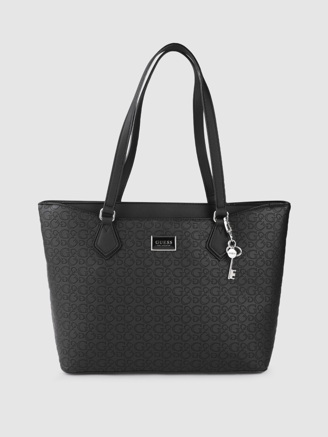 Buy GUESS Black Brand Logo Textured Shoulder Bag - Handbags for Women ...