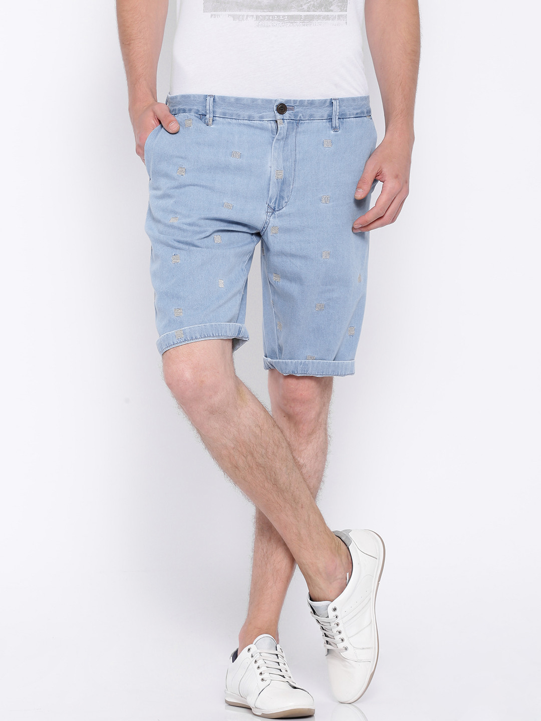Buy Indian Terrain Blue Embroidered Slim Denim Shorts - Shorts for Men ...