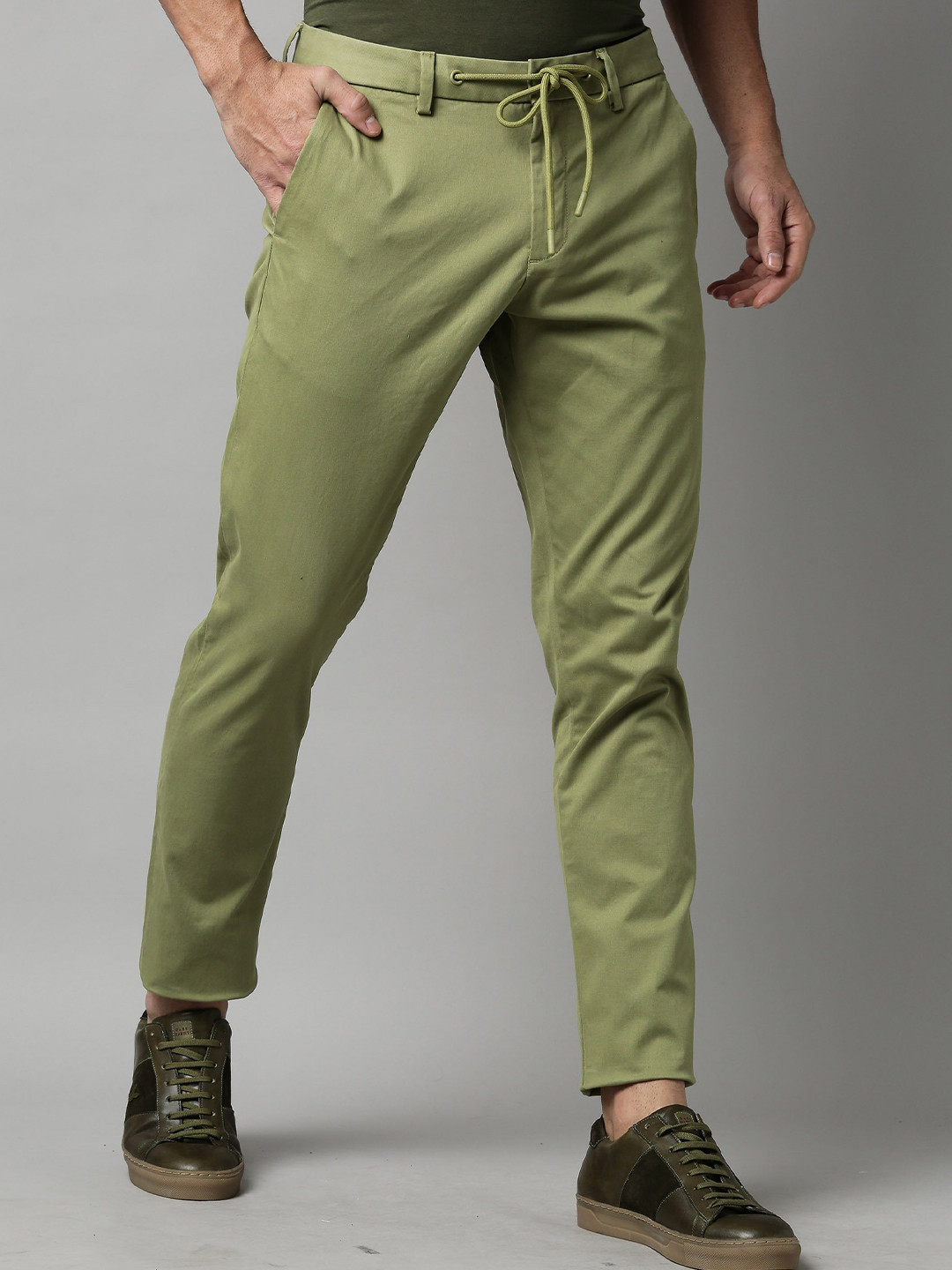 Buy RARE RABBIT Men Green Solid Regular Trousers - Trousers for Men ...