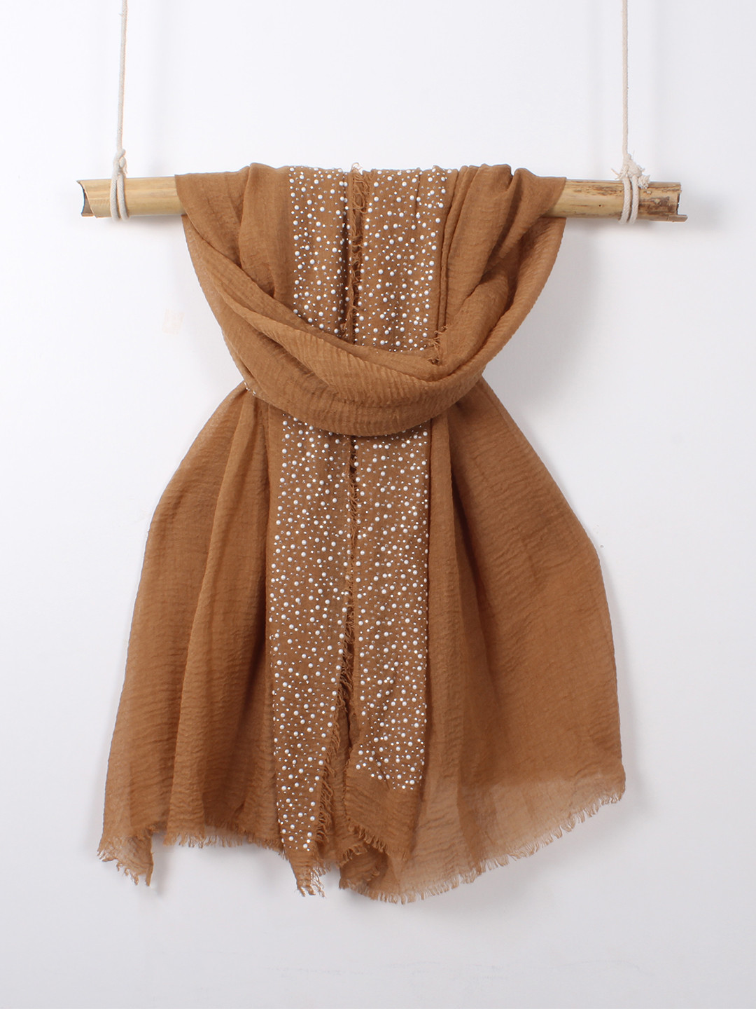 Buy Ayesha Women Beige Solid Scarf With Embellished Border - Scarves ...