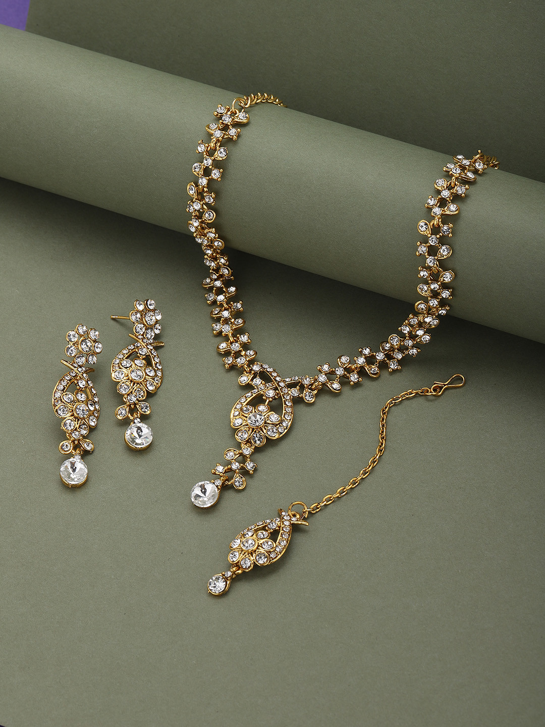 Buy Carlton London Gold Plated CZ Studded Handcrafted Jewellery Set ...