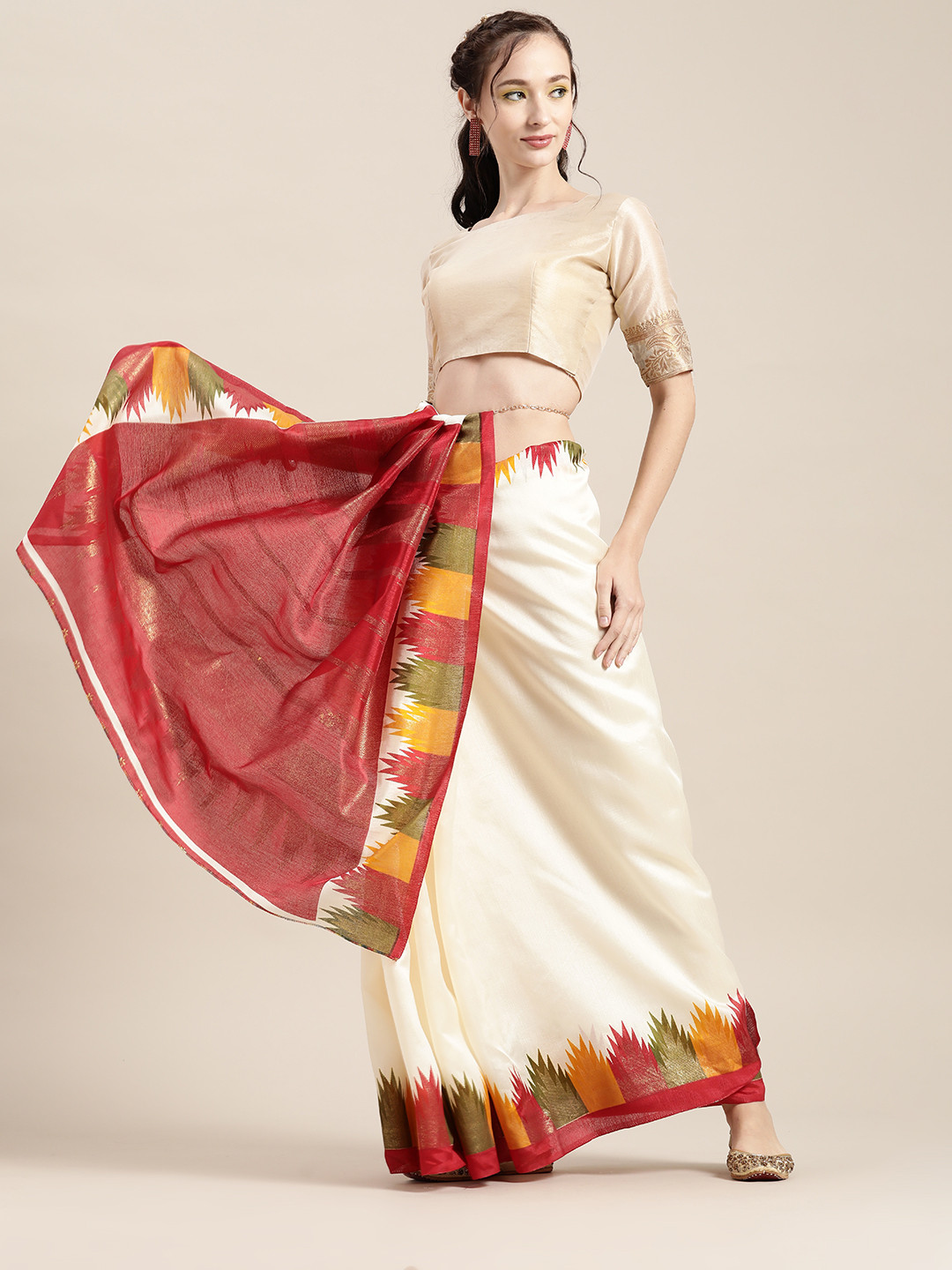 Buy Saree Mall Lovely Off White And Red Silk Blend Saree - Sarees for ...