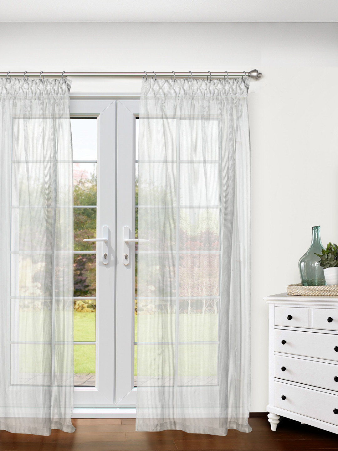 Buy BOMBAY DYEING White Single Self Striped Sheer Door Curtain ...