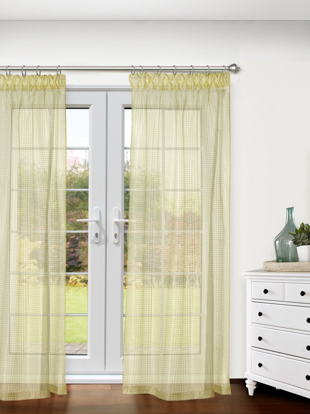 Buy BOMBAY DYEING Cream Coloured Single Self Checked Sheer Door Curtain ...