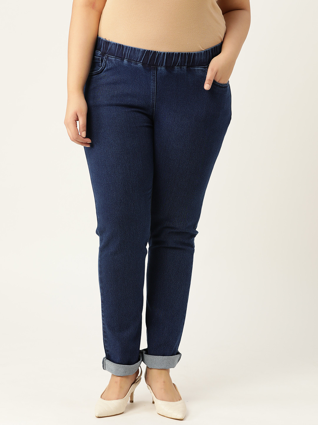 Buy Revolution Plus Size Women Blue Straight Fit High Rise Stretchable ...