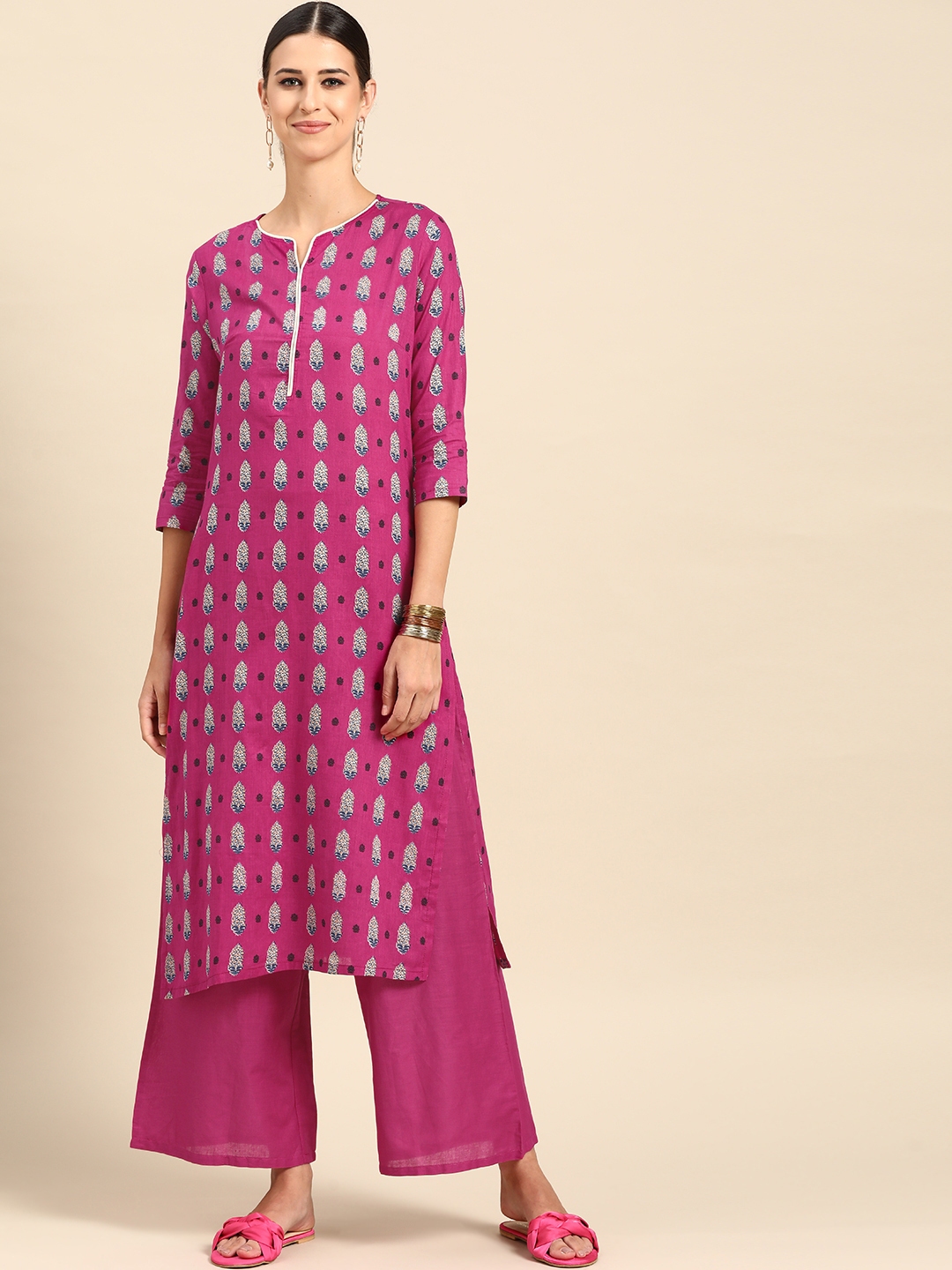 Buy Anouk Women Pink And Blue Ethnic Motifs Printed Regular Pure Cotton