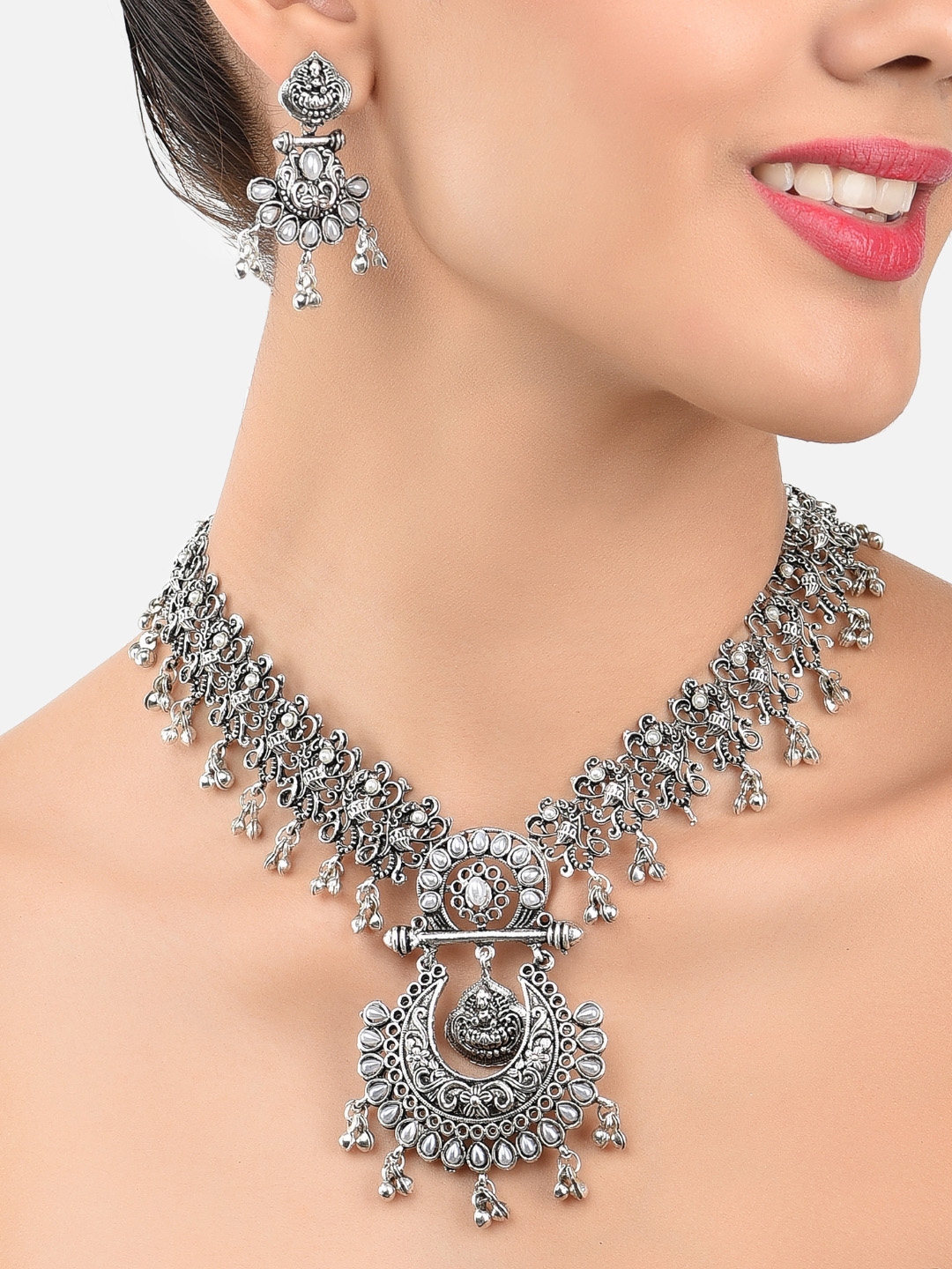 Buy Zaveri Pearls Oxidised Silver Plated Jewellery Set Jewellery Set
