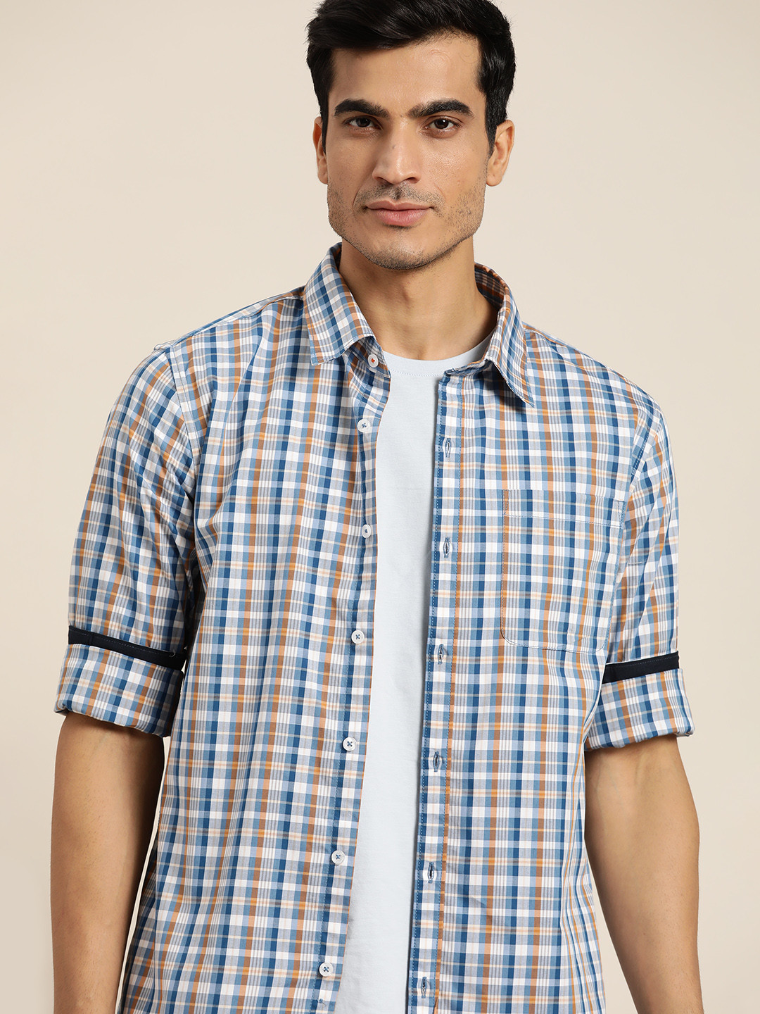 Buy INVICTUS Men Blue Slim Fit Checked Cotton Sustainable Casual Shirt ...