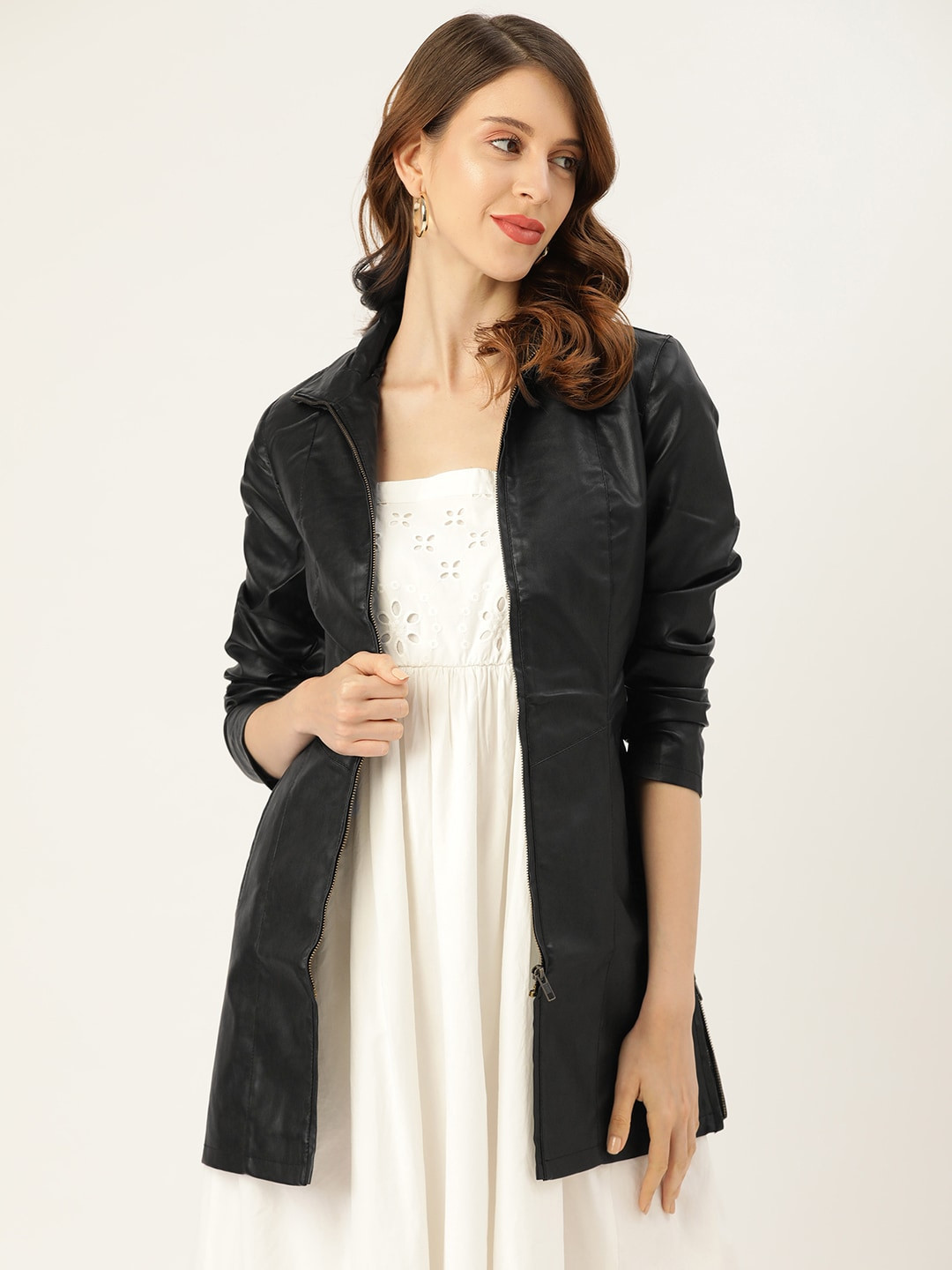 Buy Leather Retail Women Black Solid Lightweight LongLine Leather Jacket - Jackets for Women ...