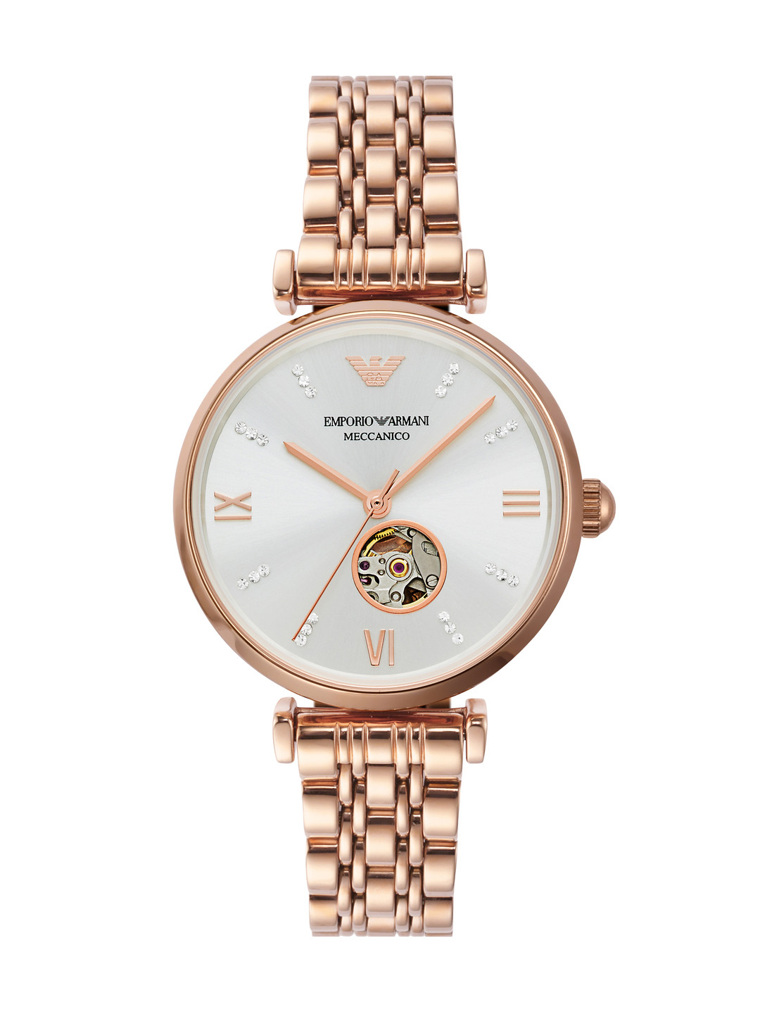 Buy Emporio Armani Women Silver Toned Gianni T Bar Automatic Analogue ...