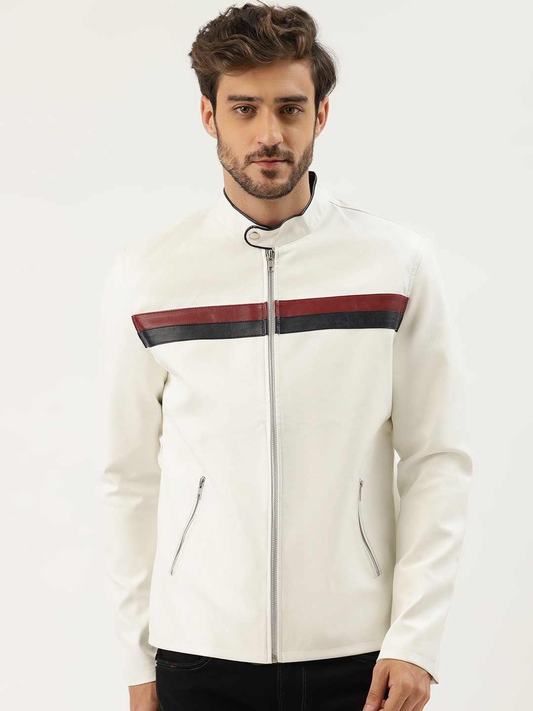 Buy Leather Retail Men White Solid Leather Jacket - Jackets for Men ...