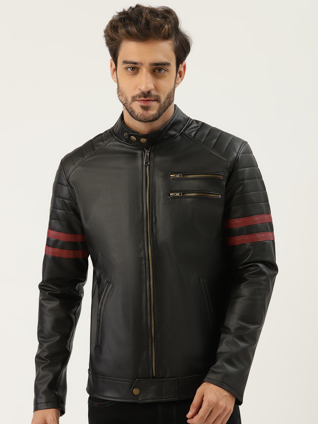 Buy Leather Retail Men Black Solid Leather Jacket - Jackets for Men ...