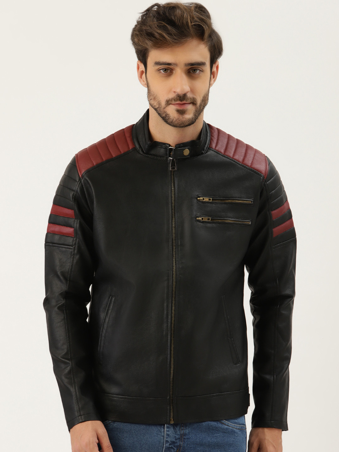Buy Leather Retail Men Black Solid Leather Jacket - Jackets for Men ...