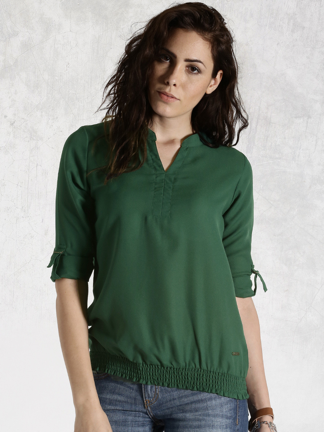 Buy Roadster Dark Green Crepe Top - Tops for Women 1403430 | Myntra