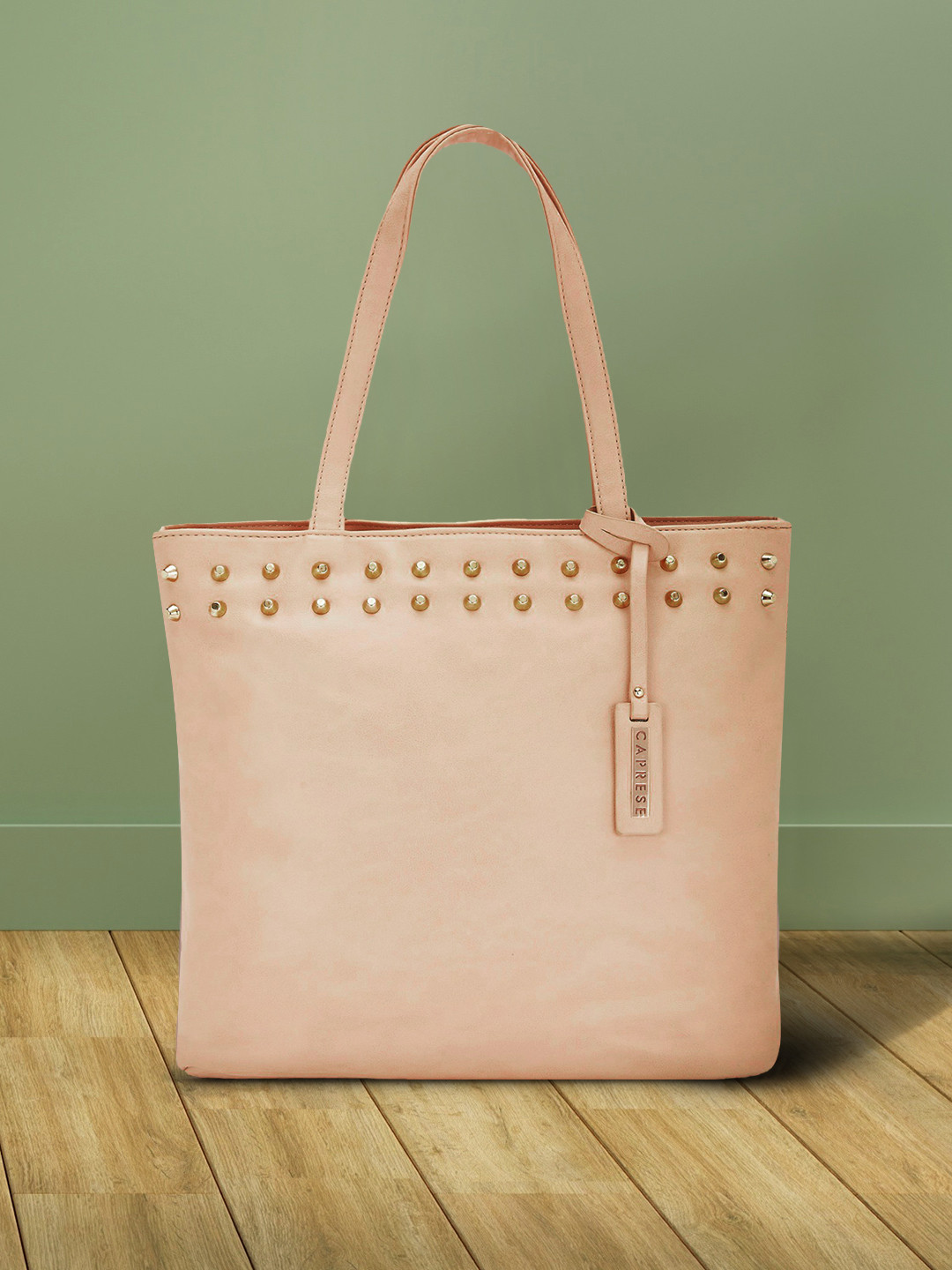 Buy Caprese Women Beige Solid Shoulder Bag With Embellished Detail ...
