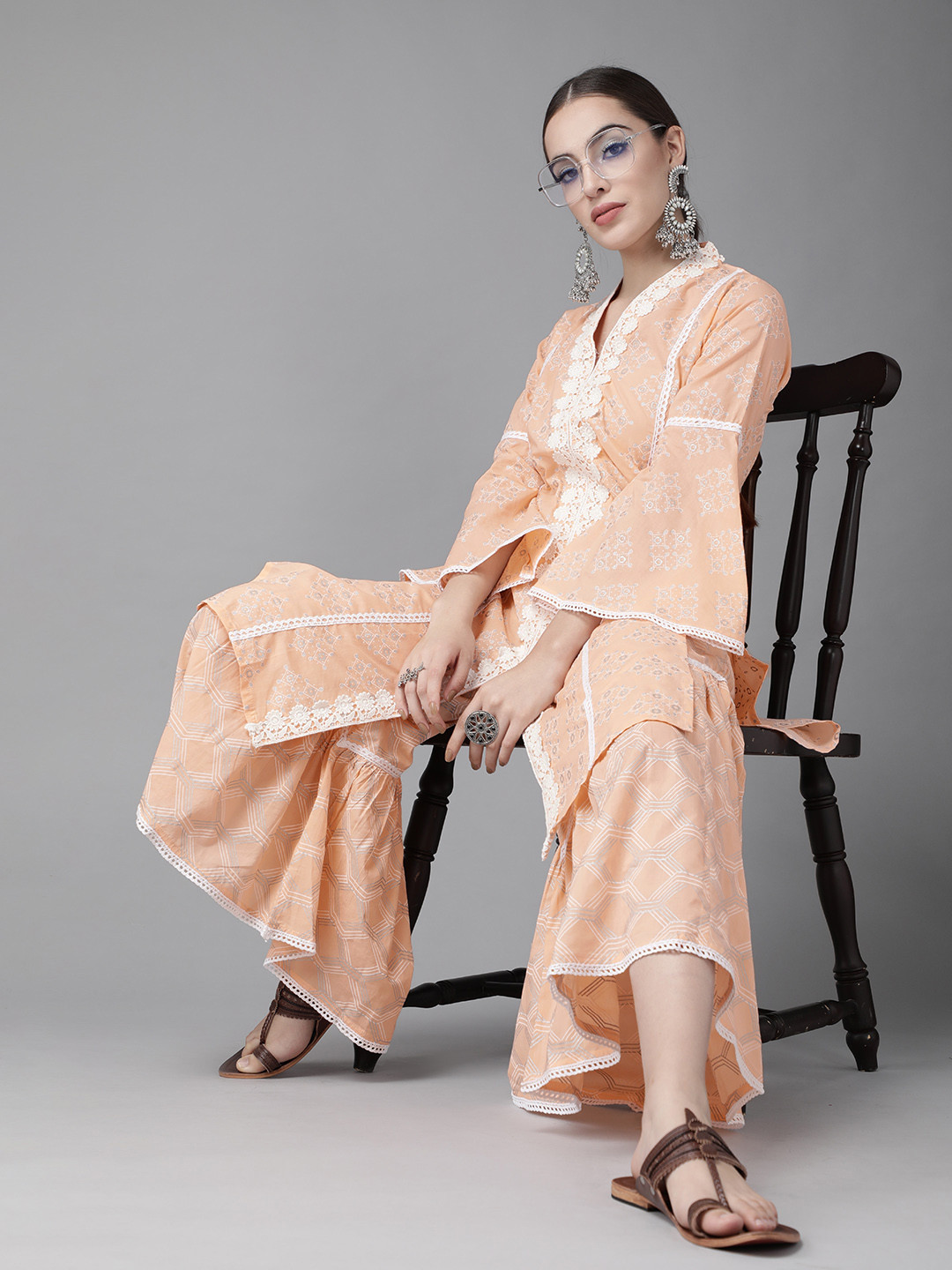 Buy Libas Women Peach Coloured Pure Cotton Ethnic Motifs Printed ...