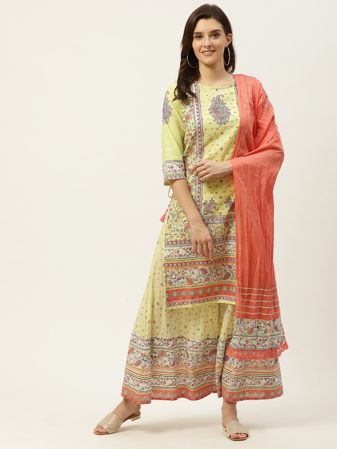 Buy Juniper Women Lime Green And Peach Colored Ethnic Motifs Print Gotta